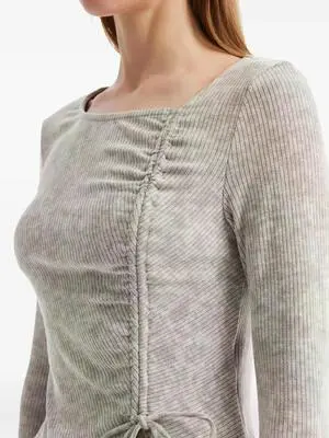 TOUT A COUP Ribbed Drawstring Square-neck Top - Neutrals