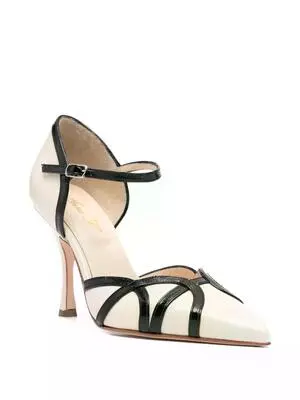 ANNA F. Beige And Black Crossover Strap Pointed Toe Pumps