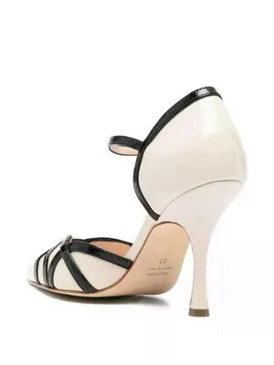 ANNA F. Beige And Black Crossover Strap Pointed Toe Pumps