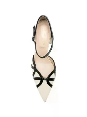 ANNA F. Beige And Black Crossover Strap Pointed Toe Pumps