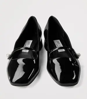 JIMMY CHOO Elisa Leather Ballet Flats With Patent Toe - Black