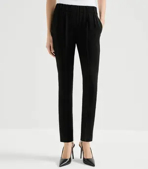 Brunello Cucinelli Crepe Slim Fit Trousers - Black