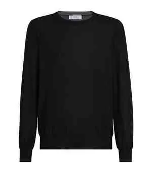 Brunello Cucinelli Cashmere Silk Crew Neck Sweater - Black
