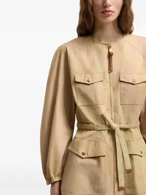 Moncler Pleated Poplin Midi Dress With Belt - Neutrals