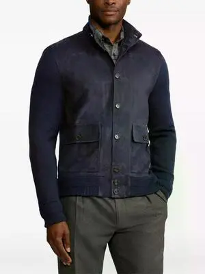 Ralph Lauren Purple Label Knitted Jacket With Suede Panelling - Blue