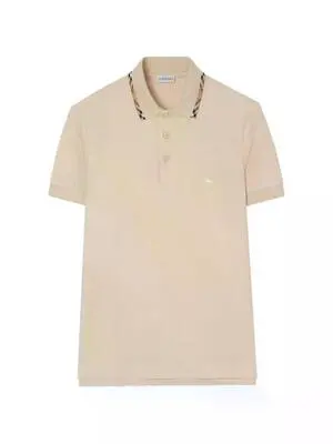 Burberry Check Trim Cotton Polo Shirt - Neutrals