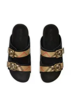 Burberry Check Embossed Suede Urchin Sandals - Black