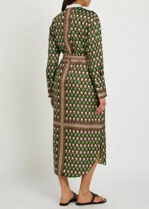 Tory Burch Printed Silk Midi Shirt Dress
