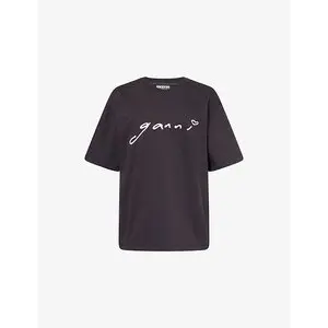 GANNI Logo-embroidered Relaxed-fit Cotton T-shirt - Phantom