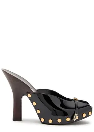 Versace Stud-embellished Wooden And Patent Leather Mules - Black