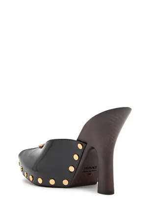 Versace Stud-embellished Wooden And Patent Leather Mules