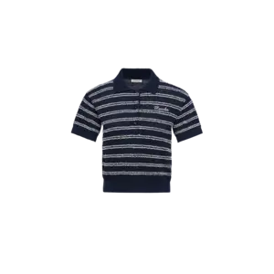 Moncler Cotton Blend Bouclé Crêpe Polo Shirt - Blue