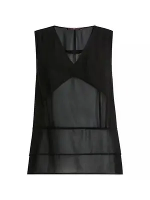 High V-neck Layered Sleeveless Blouse - Black