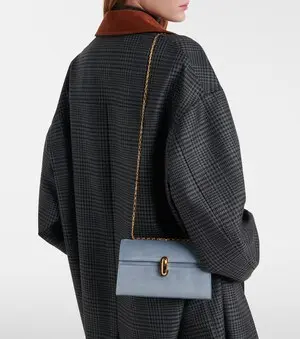 Savette Mini Suede Crossbody Bag With Chain Strap - Blue