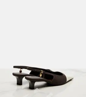 TOD'S Leather-trimmed Canvas Slingback Pumps - Brown