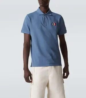 Moncler Logo Cotton Pique Polo Shirt - Blue