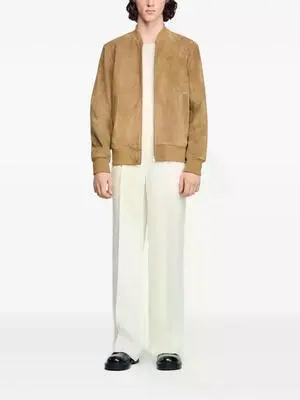 Sandro Zip-up Split Suede Bomber Jacket