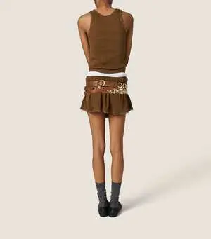 Miu Miu Cotton Lace-trimmed Mini Skirt - Brown
