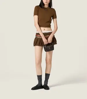 Miu Miu Cotton Pointelle Cropped T-shirt - Brown