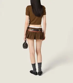 Miu Miu Cotton Pointelle Cropped T-shirt - Brown