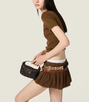 Miu Miu Cotton Pointelle Cropped T-shirt - Brown