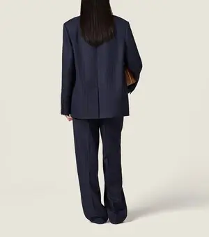 Miu Miu Wool Pinstripe Blazer With Contrast Fringing