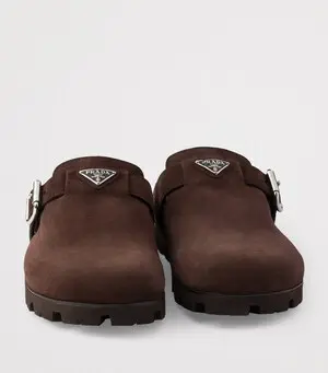 Prada Suede Buckle Mules
