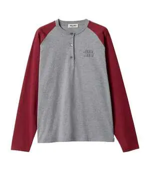 Miu Miu Cotton Henley T-shirt - Grey