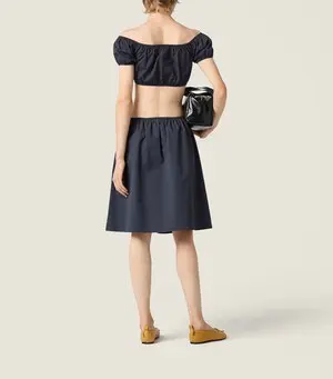 Miu Miu Cotton Poplin Puff Sleeve Cropped Top