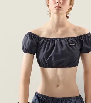 Miu Miu Cotton Poplin Puff Sleeve Cropped Top