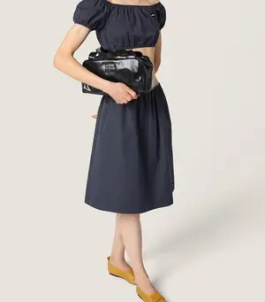 Miu Miu Cotton Poplin Puff Sleeve Cropped Top