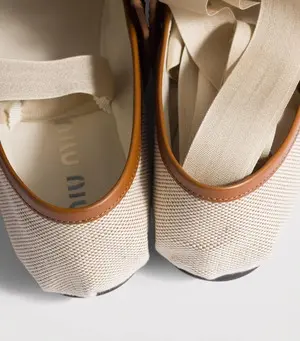 Miu Miu Canvas And Leather Buckled Ballet Flats - Neutral