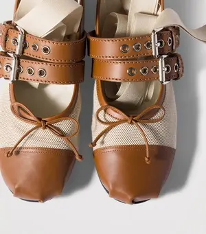 Miu Miu Canvas And Leather Buckled Ballet Flats - Neutral