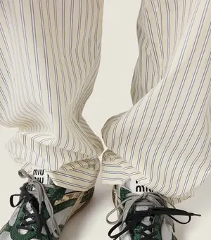 Miu Miu Cotton Stripe Wide-leg Trousers