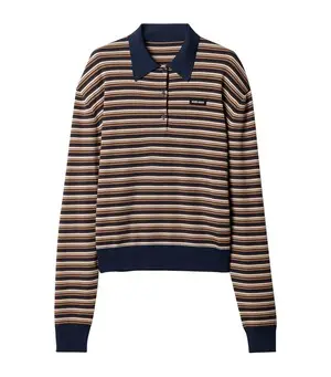 Miu Miu Virgin Wool Stripe Polo Shirt - Neutral