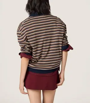 Miu Miu Virgin Wool Striped Polo Shirt - Neutral