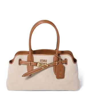 Miu Miu Canvas And Leather Aventure Shoulder Bag - Neutral