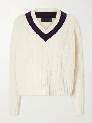 NILI LOTAN Fabiana Striped Cable-knit Wool Sweater