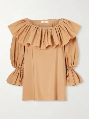 Chloé Ruffled Cotton-poplin Top - Neutrals