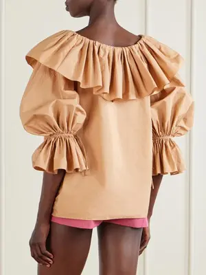 Chloé Ruffled Cotton-poplin Top - Neutrals