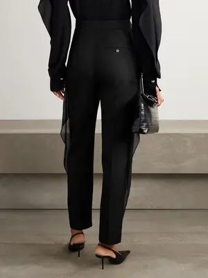 LANVIN Layered Wool-twill And Ruffled Silk-chiffon Slim-leg Trousers