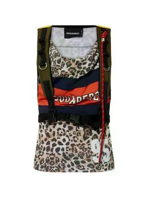 Dsquared2 Tank Top With Animal Print And Buckle Detail