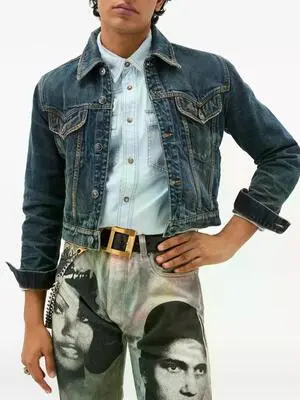 Versace Denim Jacket With Medusa Pin