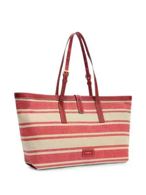 Furla Large Debby Striped Canvas Tote Bag