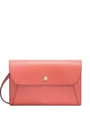Furla Lea Flap Leather Clutch Bag - Pink