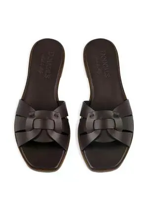 DOUCAL'S Leather Woven Detail Slip-on Sandals - Brown