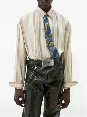 Versace Striped Silk Loose Shirt - Neutrals