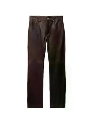 Versace Plongé Leather Straight-leg Trousers - Brown