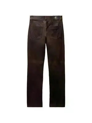 Versace Plongé Leather Straight-leg Trousers - Brown