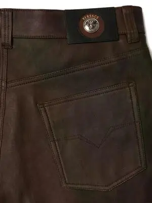 Versace Plongé Leather Straight-leg Trousers - Brown